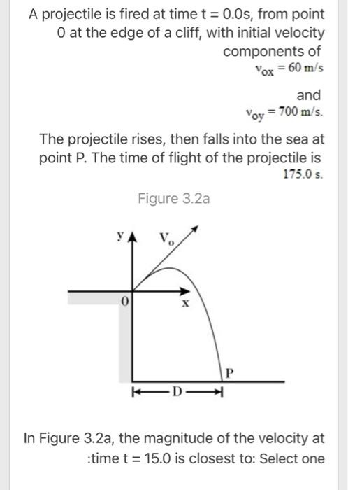 Solved A projectile is fired at time t = 0.0s, from point O | Chegg.com