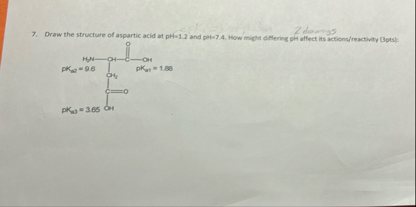 Solved Draw the structure of aspartic acid at pH=1.2 ﻿and | Chegg.com