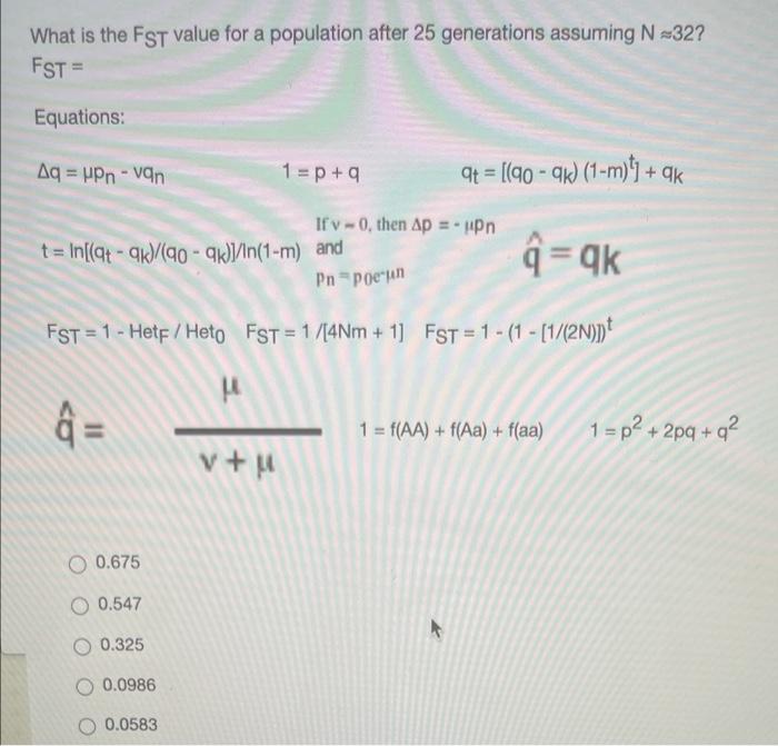 Solved What is the Fst value for a population after 25 | Chegg.com