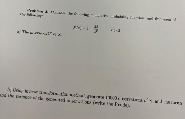 Solved Problem 3: Consider the following cumulative | Chegg.com