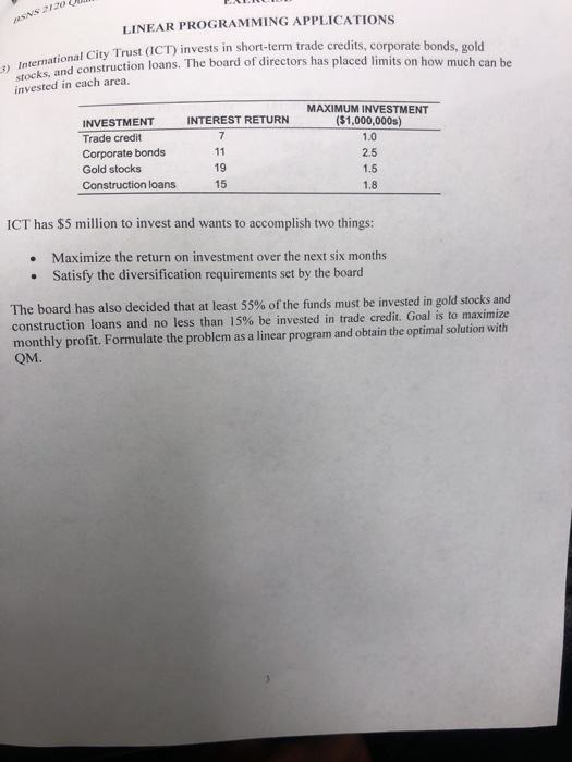 Solved RSS 27.204 LINEAR PROGRAMMING APPLICATIONS City Trust | Chegg.com