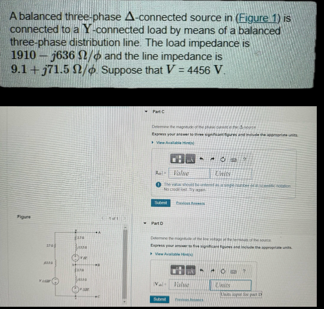 Solved A balanced three-phase Δ-connected source in (Figure | Chegg.com