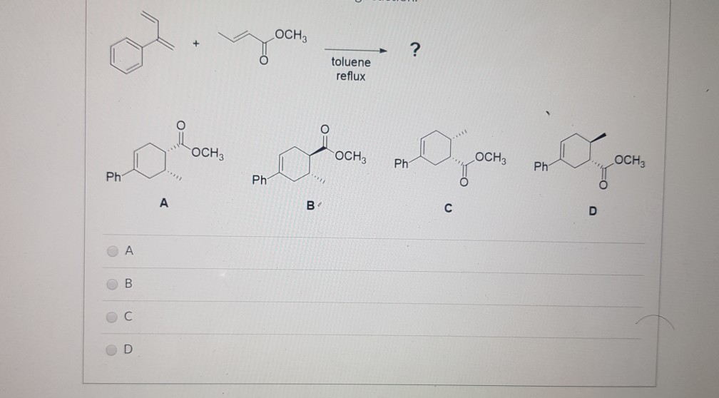 Solved OCH3 toluene reflux OCH3 осH, OCH3 ОСНа Ph Ph Ph Ph | Chegg.com