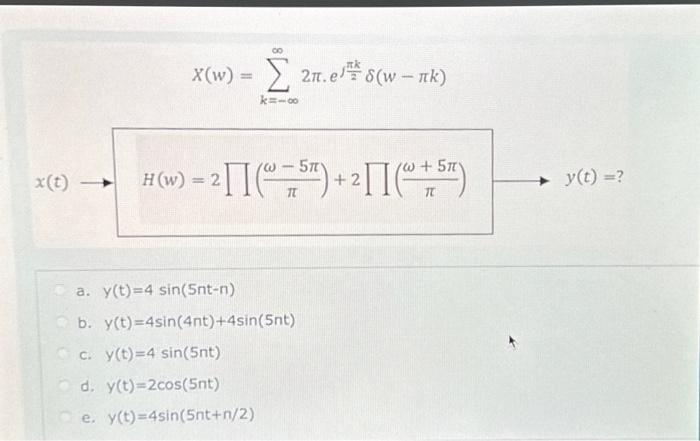 Solved a. y(t)=4sin(5nt−n) b. y(t)=4sin(4πt)+4sin(5nt) c. | Chegg.com