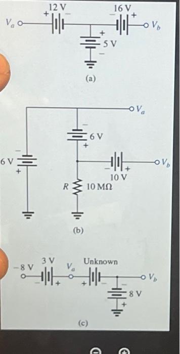 Solved 39. Determine the voltages Va,Vb, and Vab for the | Chegg.com