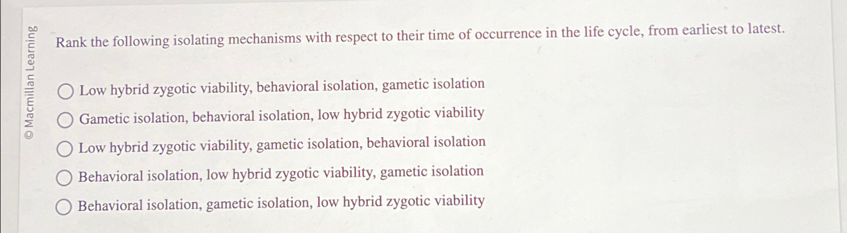 Solved Rank the following isolating mechanisms with respect | Chegg.com