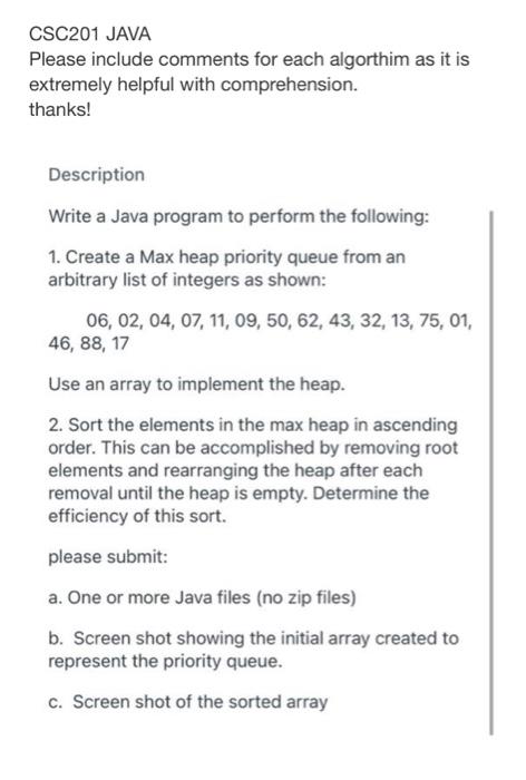 Solved CSC201 JAVA Please include comments for each | Chegg.com