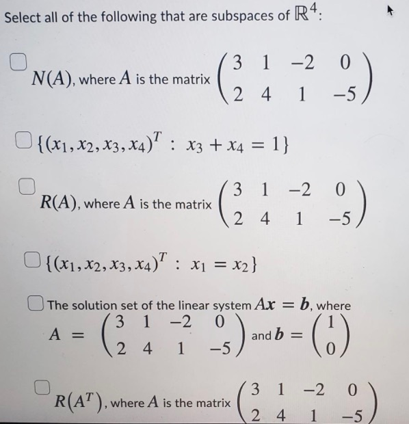 Solved Select all of the following that are subspaces of ILD | Chegg.com