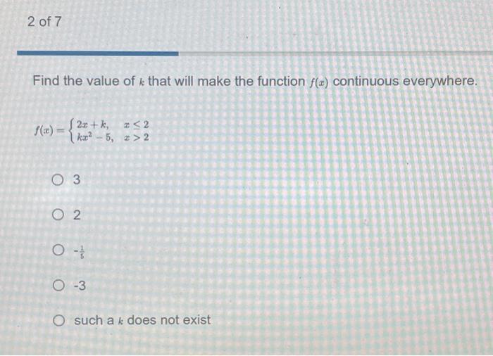Solved Find the value of k that will make the function f(x) | Chegg.com