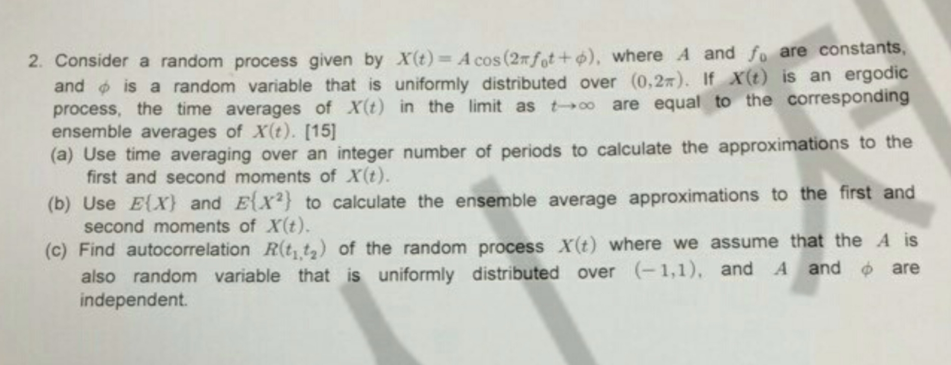 Solved Consider a random process given by | Chegg.com