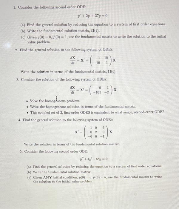 Solved 1. Consider the following second order ODE: | Chegg.com