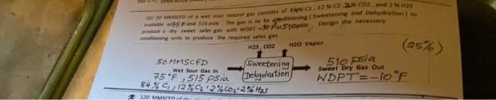 Solved natural gas Question(1)50 MMSCFD of a wet sour | Chegg.com