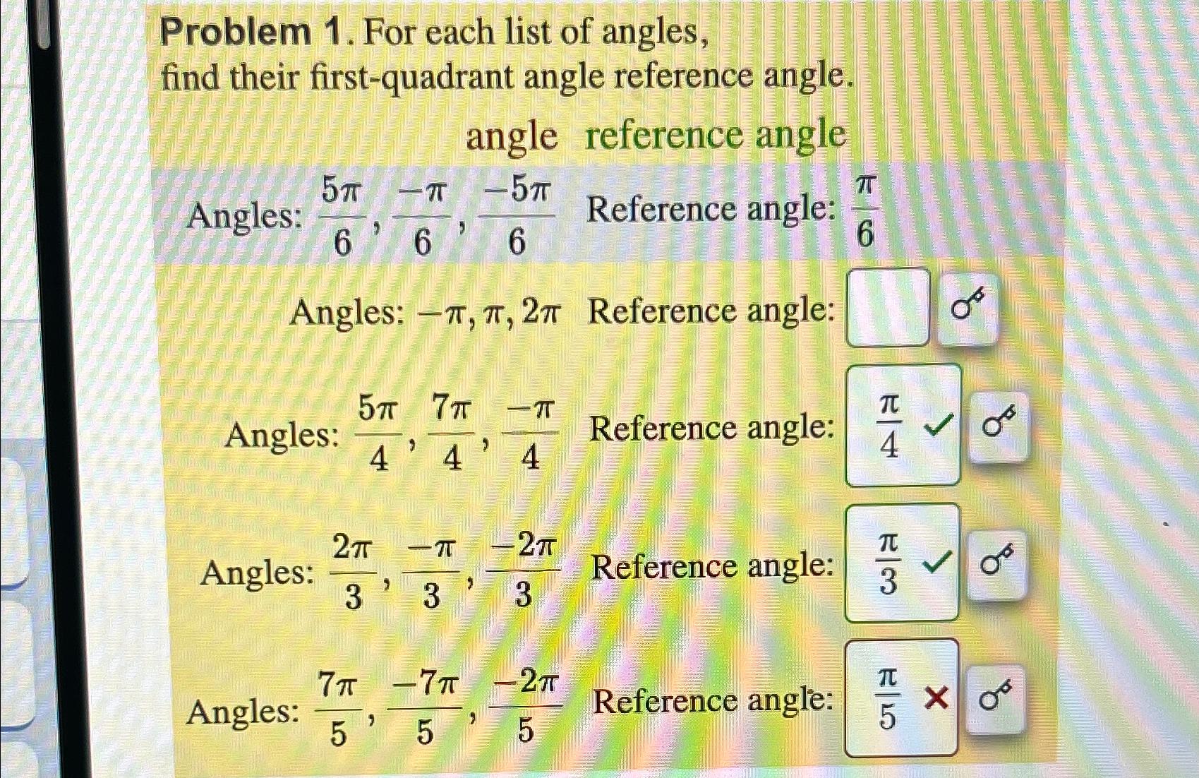 Solved Problem 1. ﻿For each list of angles, find their | Chegg.com