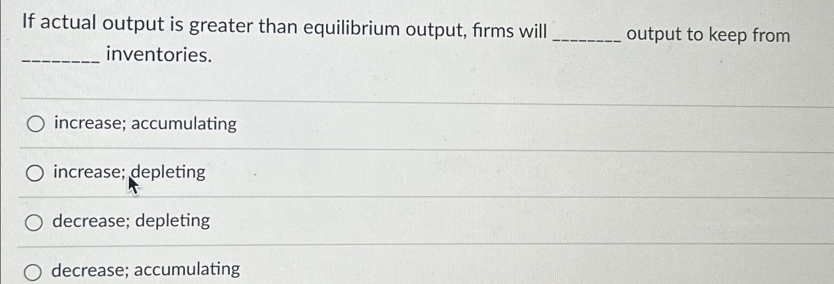 Solved If actual output is greater than equilibrium output, | Chegg.com