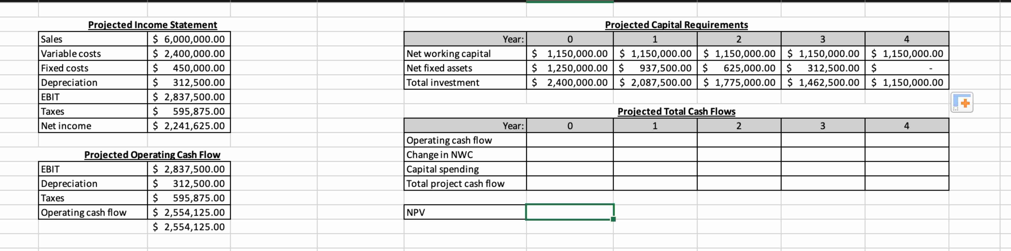 Projected Operating Cash FlowProjected Total Cash | Chegg.com
