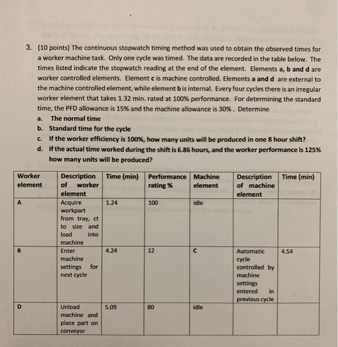 Solved 3. (10 points) The continuous stopwatch timing method | Chegg.com