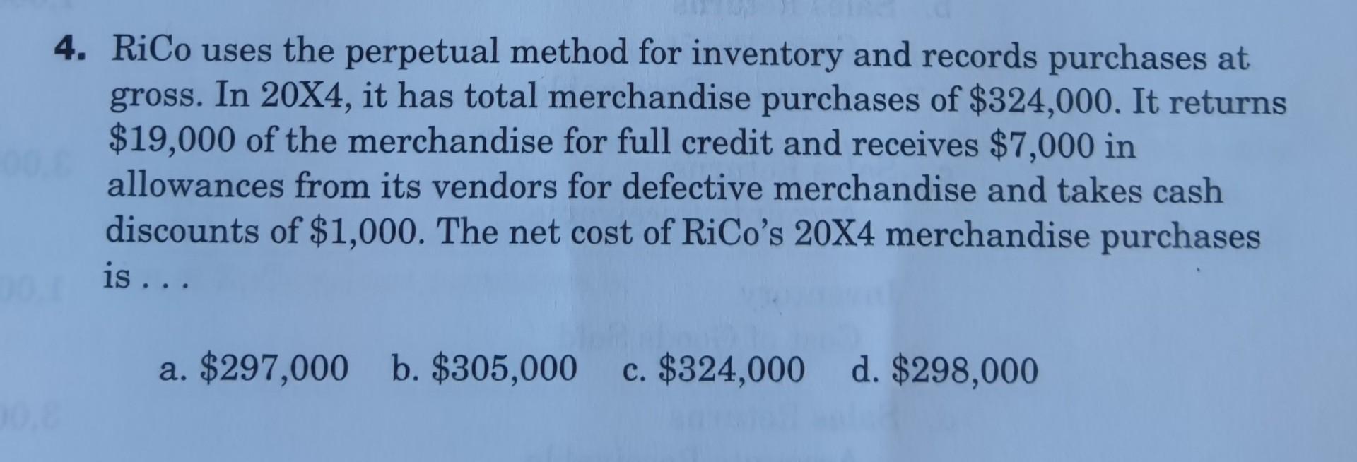 Solved 4. RiCo uses the perpetual method for inventory and | Chegg.com
