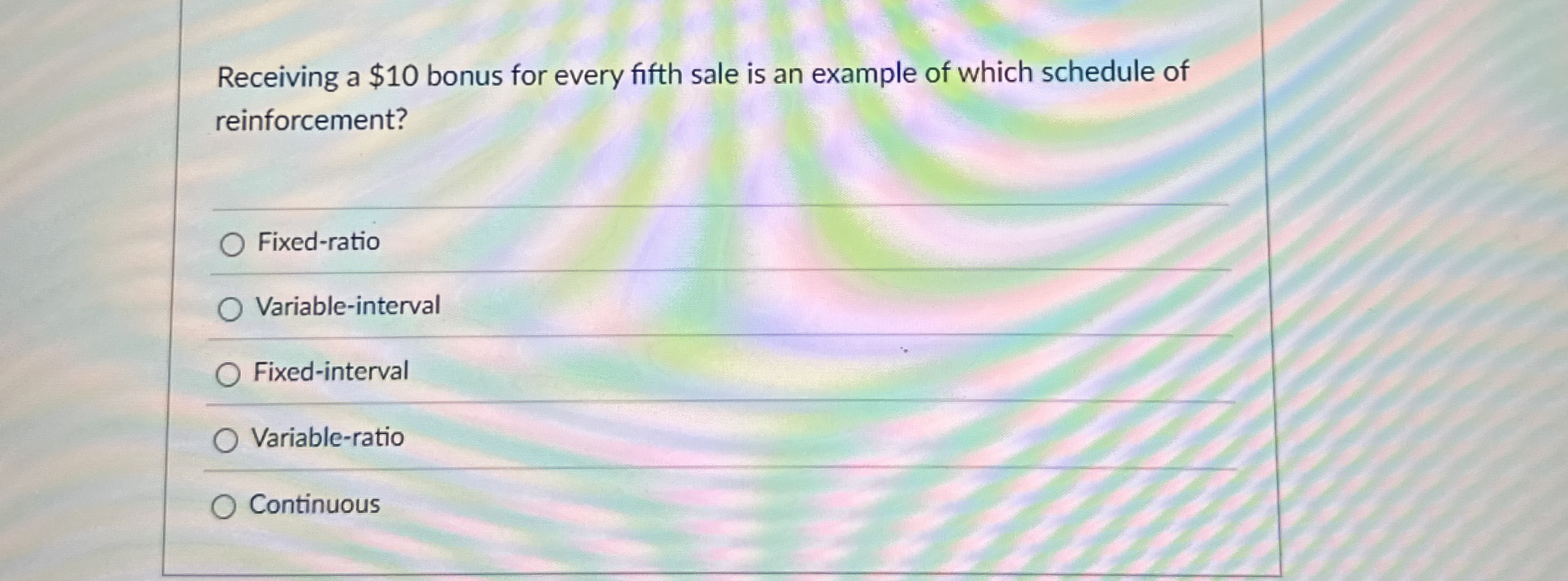 Solved Receiving a $10 ﻿bonus for every fifth sale is an | Chegg.com