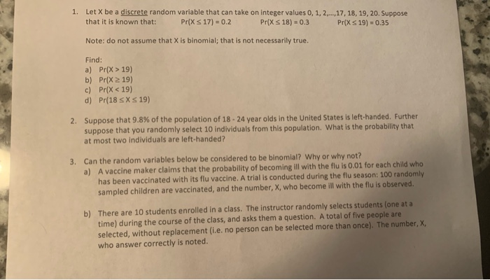 Solved 1. Let X be a discrete random variable that can take | Chegg.com
