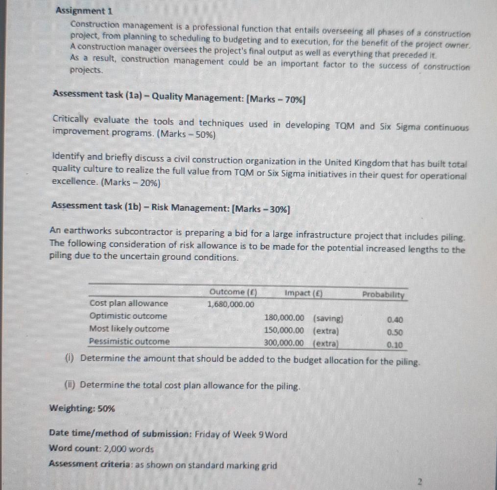 Solved Assignment 1 Construction Management Is A 