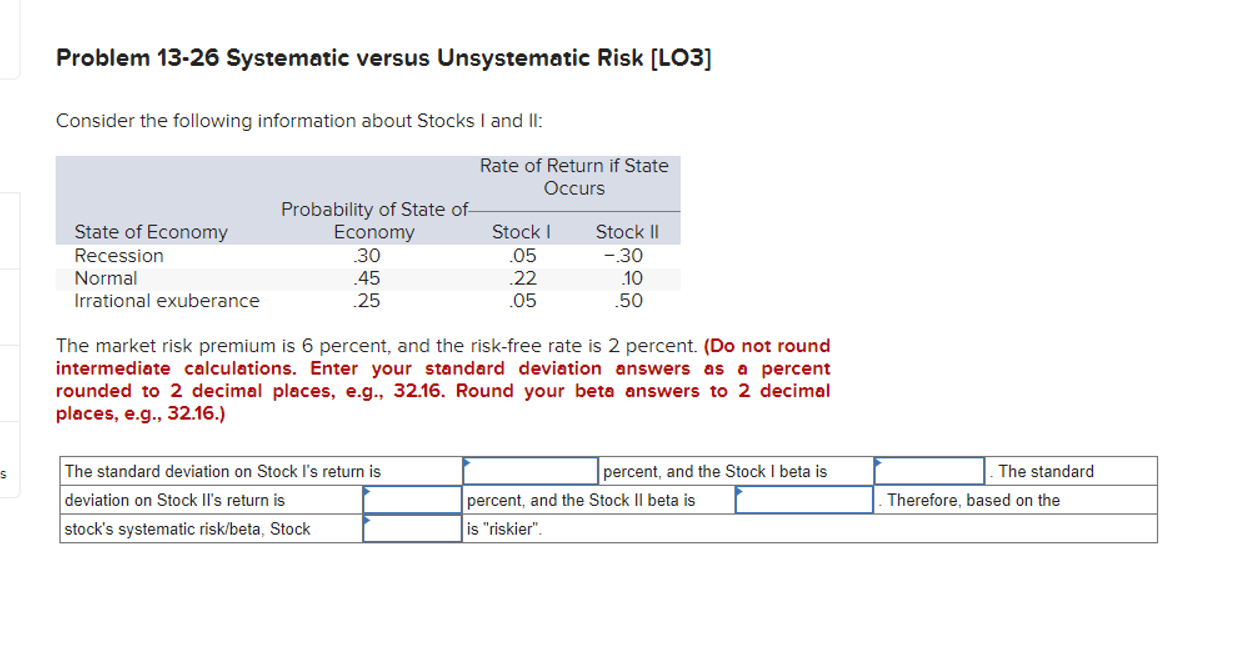 Solved Problem 13-26 ﻿Systematic versus Unsystematic Risk | Chegg.com