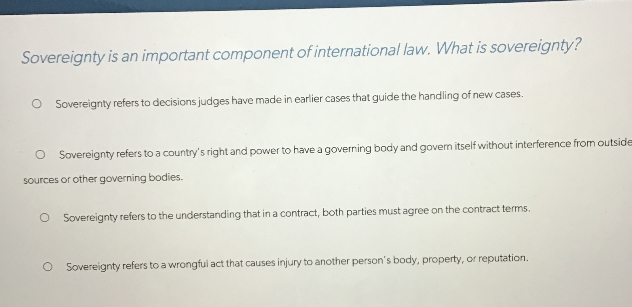 Solved Sovereignty is an important component of | Chegg.com
