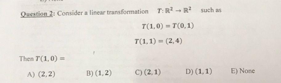 Solved Question 2: Consider a linear transformation T:R2→R2 | Chegg.com