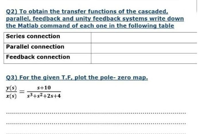 Solved Q2) To obtain the transfer functions of the cascaded, | Chegg.com
