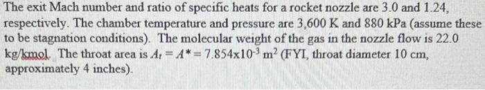 The exit Mach number and ratio of specific heats for | Chegg.com
