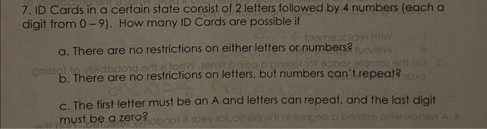 Solved 7. ID Cards in a certain state consist of 2 letters | Chegg.com