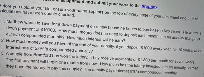 Solved nment and submit your work to the dropbox. Before you | Chegg.com