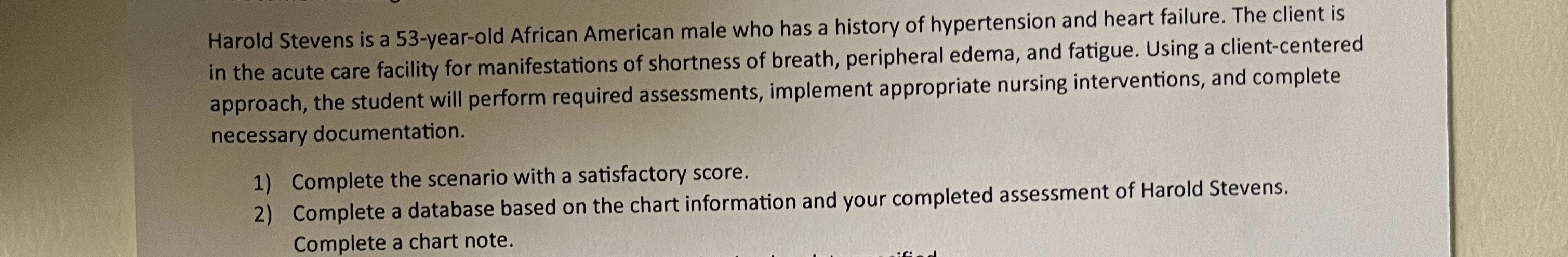 Solved Harold Stevens is a 53-year-old African American male | Chegg.com