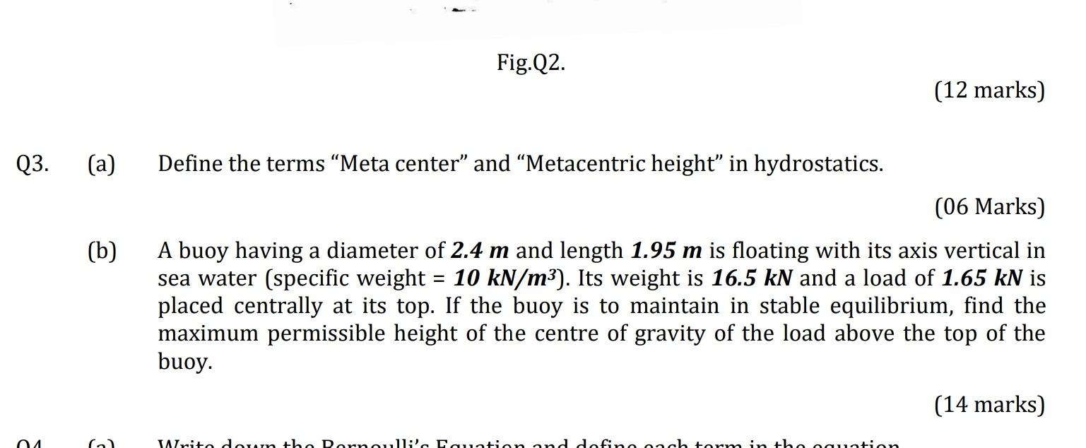 Solved (a) Define the terms "Meta center" and "Metacentric | Chegg.com