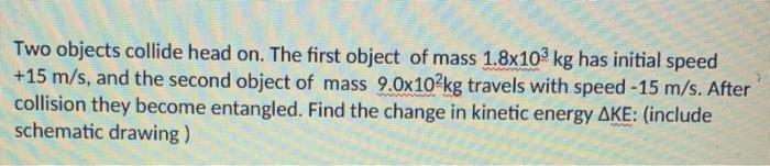 Solved Two objects collide head on. The first object of mass | Chegg.com