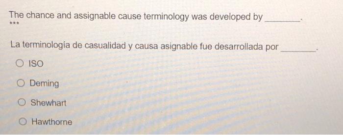Solved The chance and assignable cause terminology was | Chegg.com