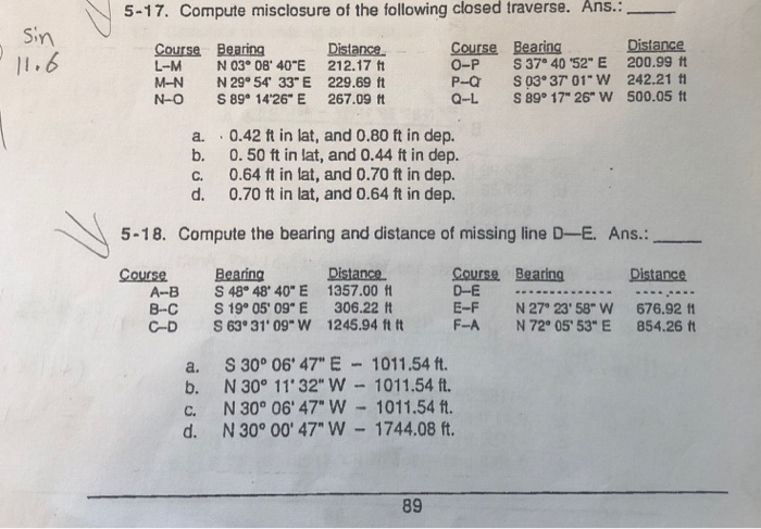 Solved 5-17. Compute misclosure of the following closed | Chegg.com