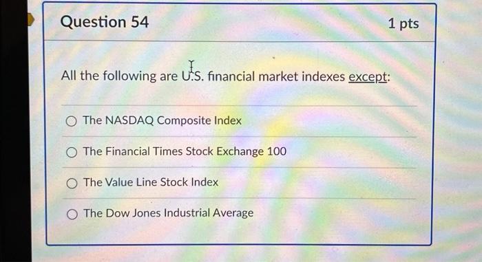 Solved All the following are U.S. financial market indexes | Chegg.com