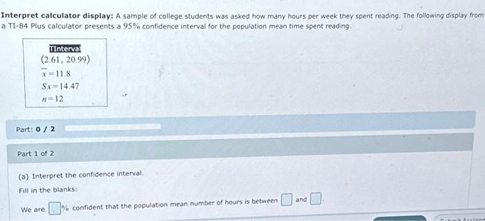 Solved Interpret calculator display: A sample of college | Chegg.com