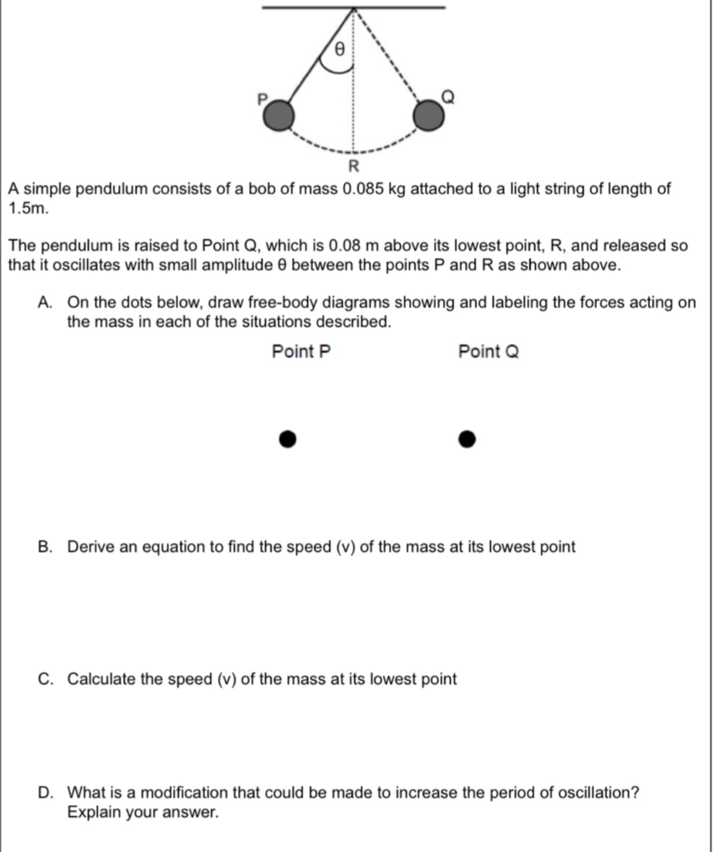 Solved A simple pendulum consists of a bob of mass 0.085kg | Chegg.com