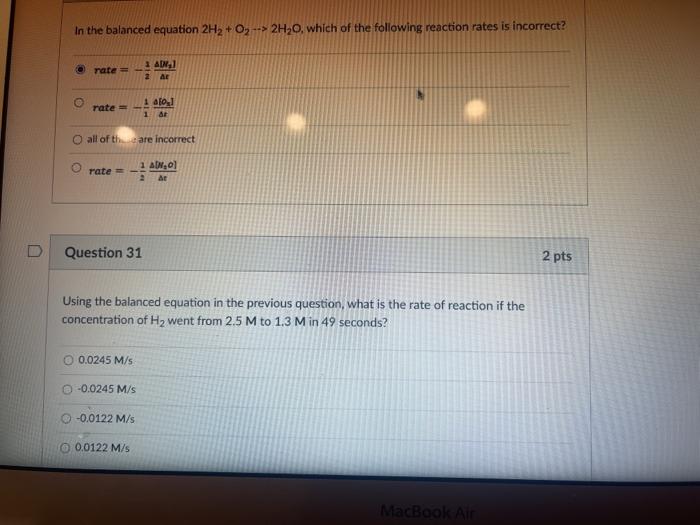 Solved In the balanced equation 2H2 + Oy --> 2H20, which of | Chegg.com