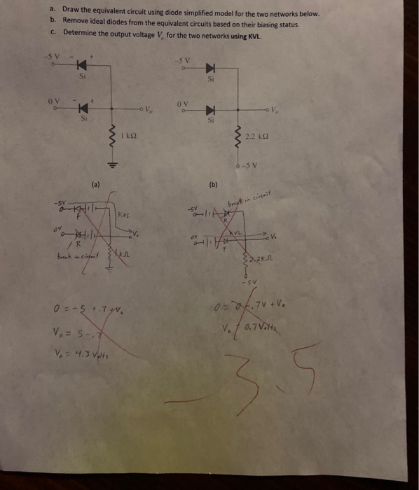 Solved a. Draw the equivalent circuit using diode simplified | Chegg.com