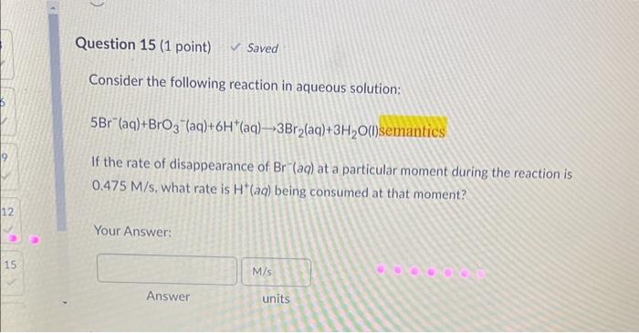 Solved Consider the following reaction in aqueous solution: | Chegg.com
