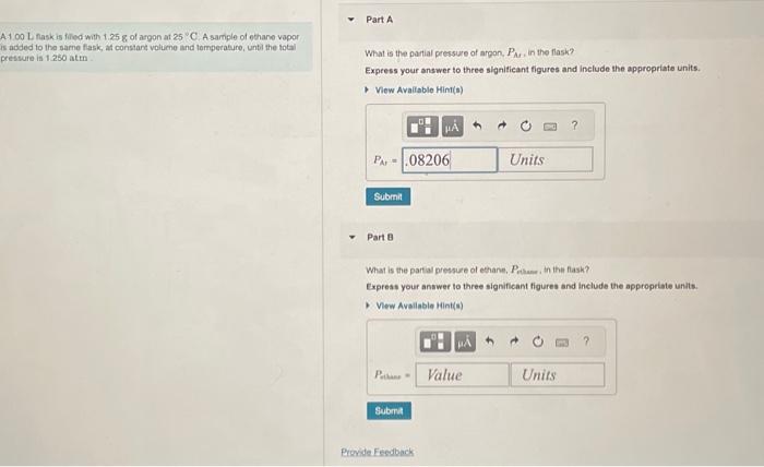 Solved A.1.00 L flask is filled with 1.25 g of argon at | Chegg.com