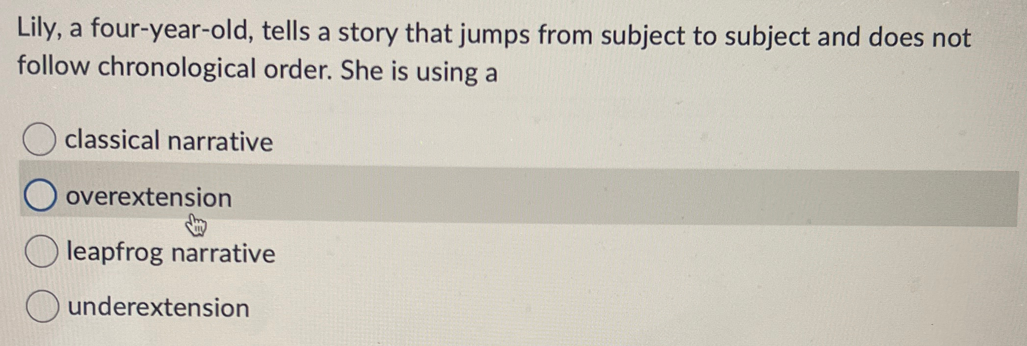 Solved Lily, a four-year-old, tells a story that jumps from | Chegg.com