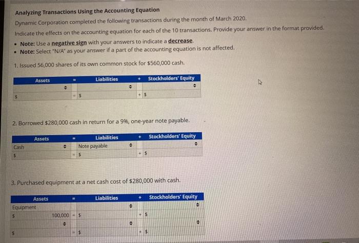 Solved Analyzing Transactions Using the Accounting Equation | Chegg.com