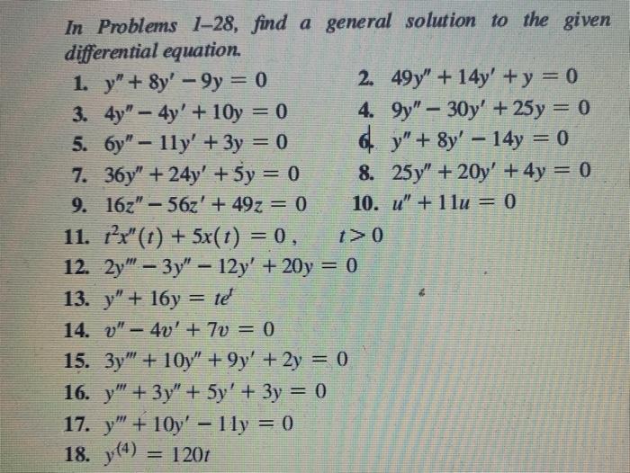 Solved In Problems 1-28, find a general solution to the | Chegg.com