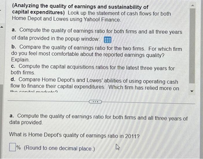 Solved (Analyzing the quality of earnings and sustainability | Chegg.com