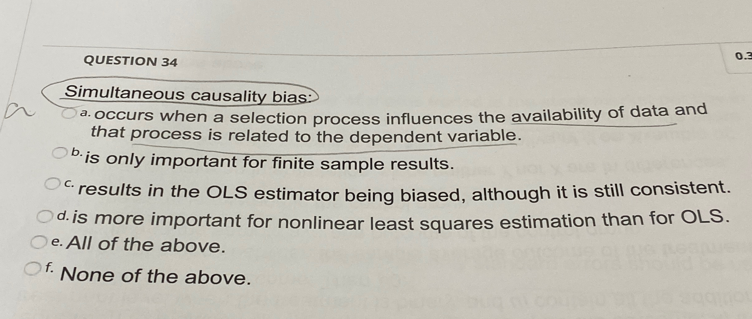Solved QUESTION 34Simultaneous causality biasa. ﻿occurs when | Chegg.com