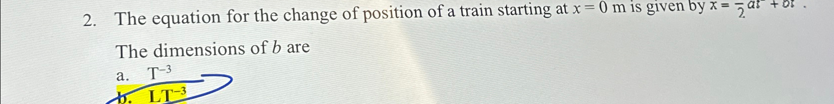 Solved The equation for the change of position of a train | Chegg.com
