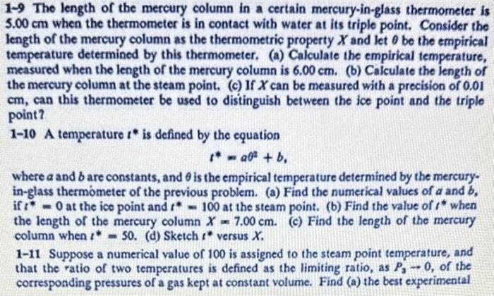 Solved 1-9 The length of the mercury column in a certain | Chegg.com